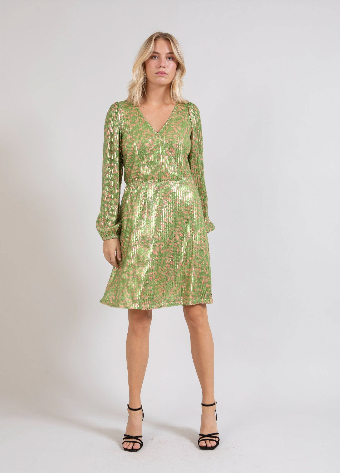 PAILLET KJOLE MED PRINT - Green sequins – costercopenhagen.dk