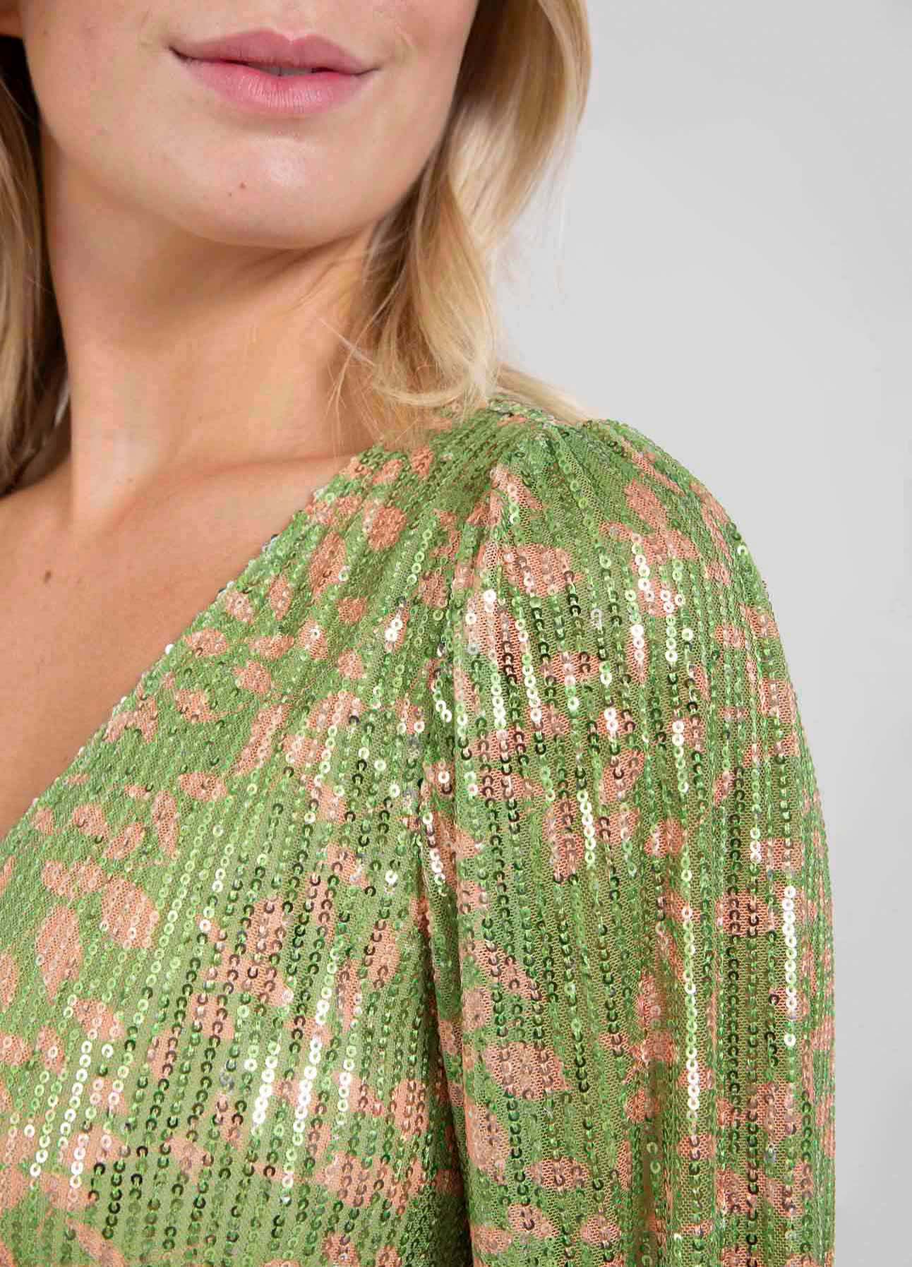 PAILLET KJOLE MED PRINT - Green sequins – costercopenhagen.dk